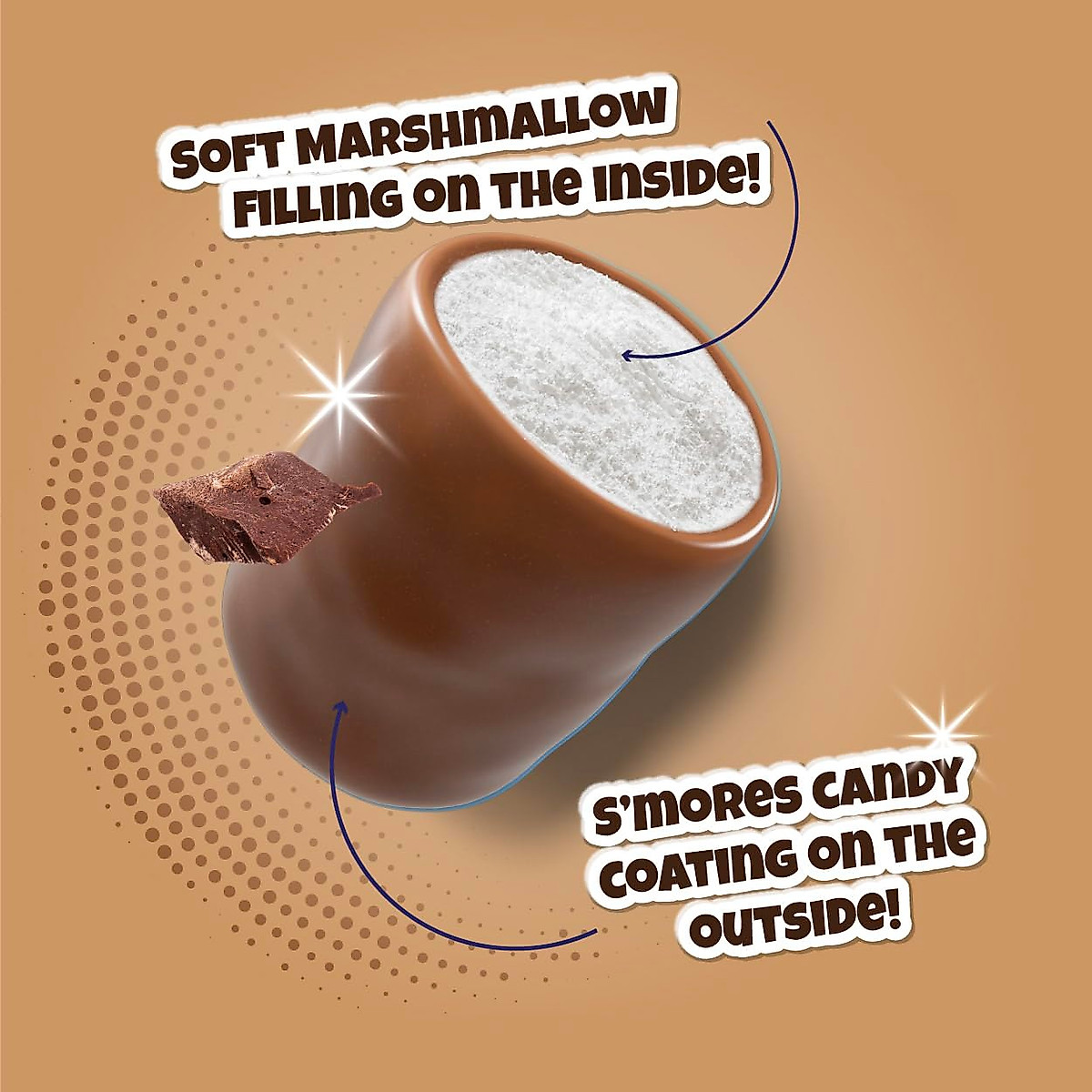 Marshmallow Smores Flavored Mini Marshmallows Candy - Mix of Chocolate Covered & Vanilla Coated - Individual Packets, 1.97 oz, Pack of 18 - Perfect for Hot Chocolate, and Snacking