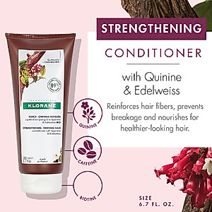 Klorane Strengthening Conditioner with Quinine and Edelweiss for Thinning Hair, Supports Thicker, Stronger, Healthier Hair, For Men and Women, Paraben, Silicone and Sulfate Free