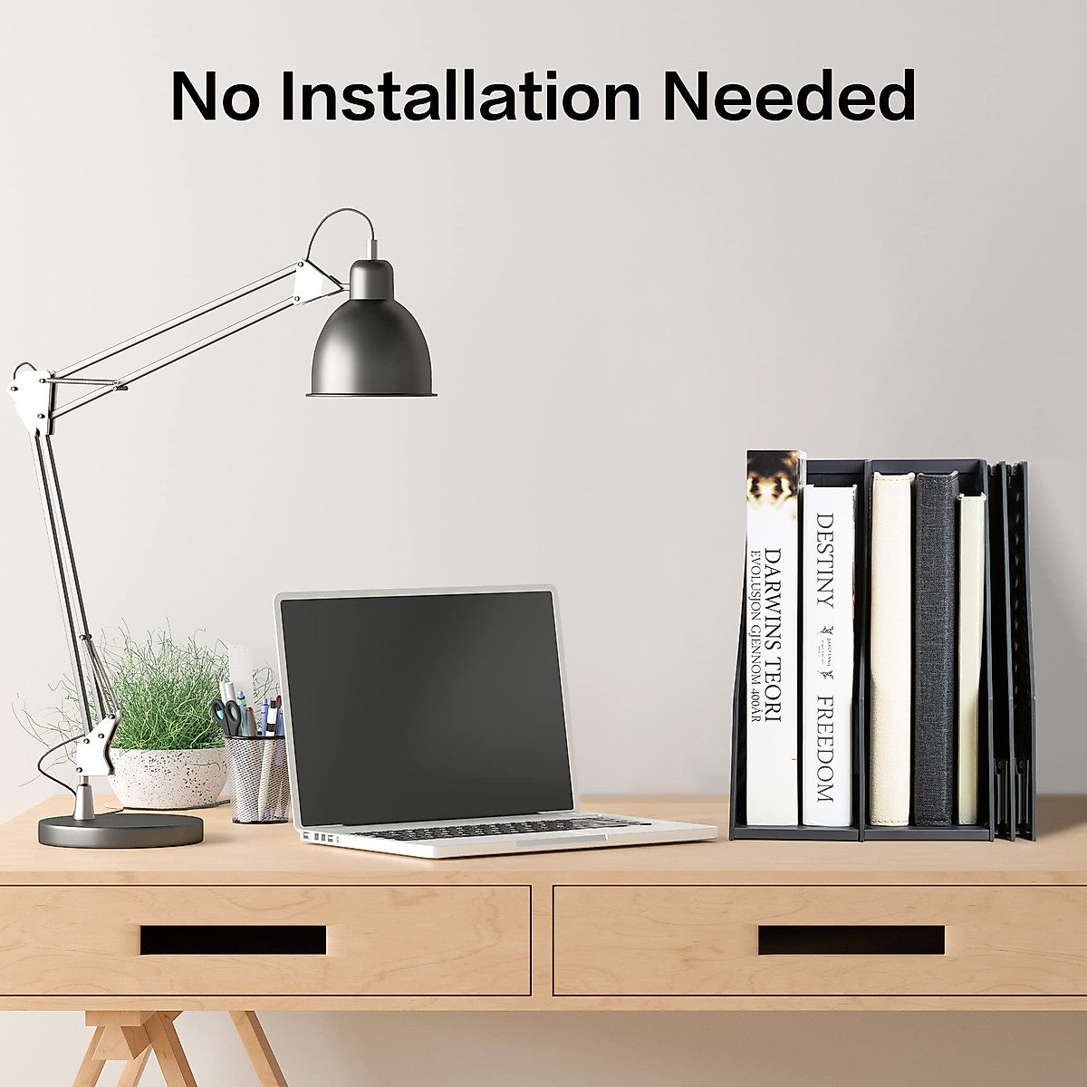 Deli Collapsible Magazine File Holder, Desk Organizer Document Folder for Office Organization and Storage, 4 Vertical Compartments, Dark Grey