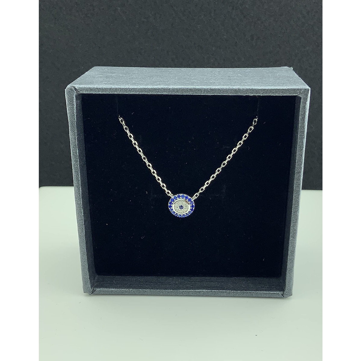 SILVERCLOSEOUT Sterling Silver Blue Cz Small Evil Eye Necklace Nazar Charm Amulet Protection Necklace for Adult Women's and Teen Girls