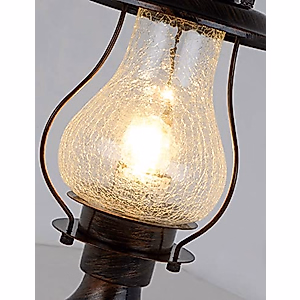 Dusk to Dawn Post Lights Outdoor Photocell Sensor Rustic Pole Mount Lanterns with Pier Mount Adapter Oil Rubbed Brown with Crackle Glass Waterproof Pillar Lights for Patio, Garden, Porch and Backyard