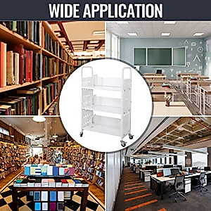 Book Cart, 200 LBS Library Cart, Rolling Book Cart, Single Sided L-Shaped/V-Shaped Sloped Shelves with Lockable Wheels for Home Shelves Office School Book Truck