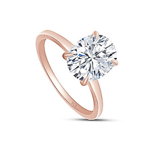 SAVEARTH DIAMONDS 2.50 Carat 8X10MM Oval Cut Lab Created Moissanite Diamond Solitaire Engagement Ring For Women In 14k Rose Gold Plated 925 Sterling Silver (Color : G-H, Clarity : VVS1, 2.50Ct)-6