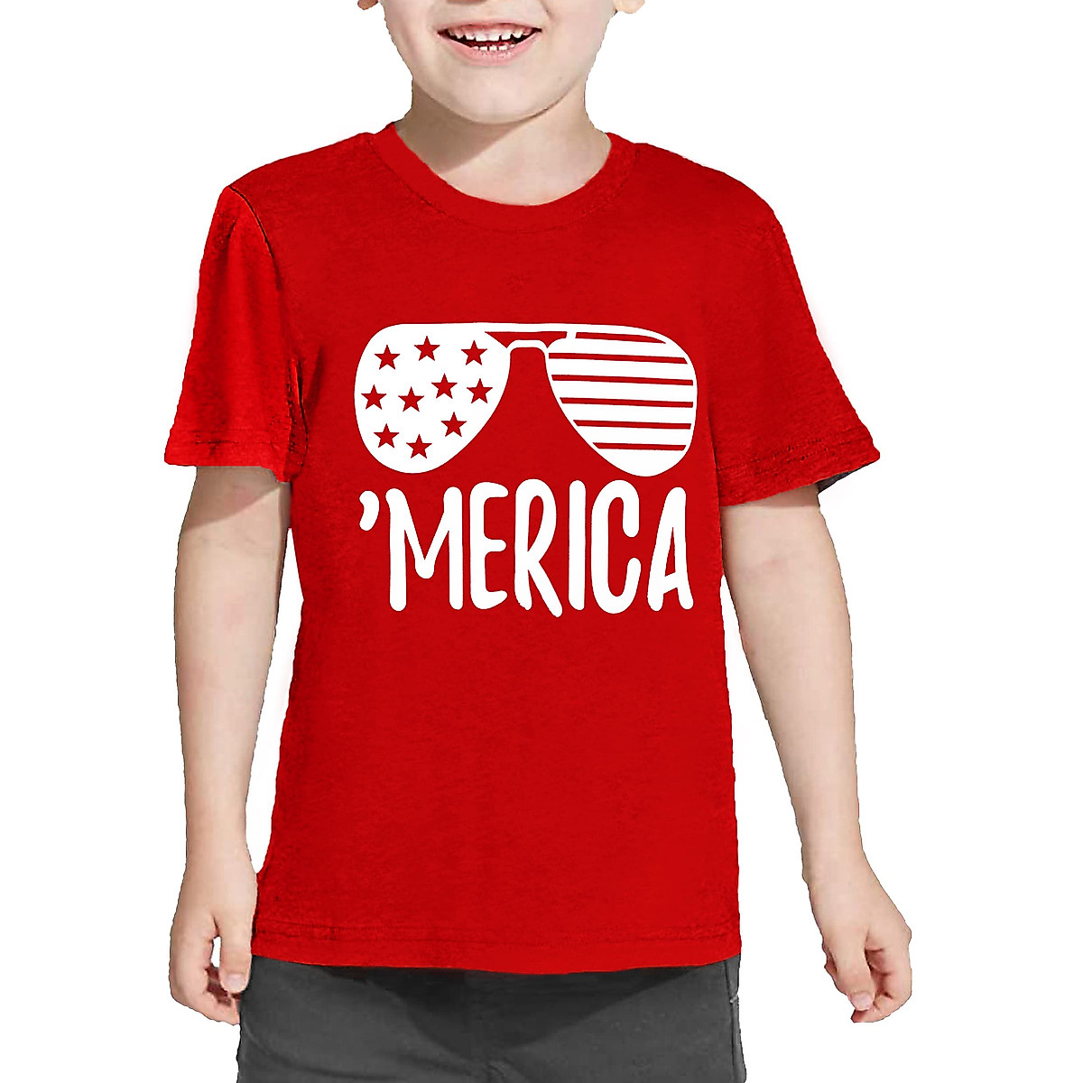 American Flag Shirt Toddler Boys Girls Patriotic Tees Shirt 4th of July T-Shirt Summer Short Sleeve Tee Tops(Dark Grey,120)