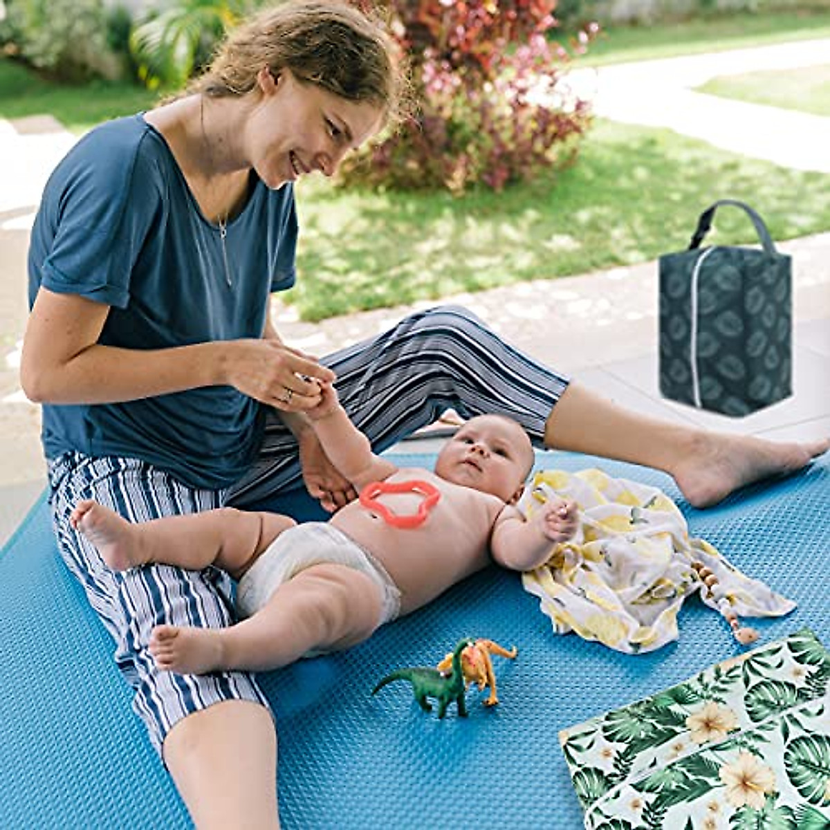 Pedobi 2 Packs Reusable Cloth Diaper Wet Dry Bags - Large Hanging Wet Bags with Buttons for Stroller - Waterproof Pod Cloth Diaper Bag - Washable Wet Bag for Diapers, Travel, Pool (Flower)