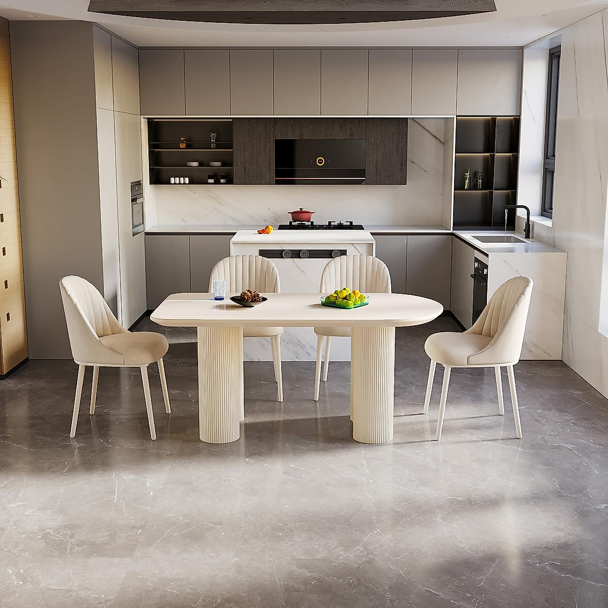 Guyii Dining Table Set with 6 Chairs, Modern Kitchen Table Set, Indoor Dining Table for Kitchen, Bar, Living Room, Breakfast Nook, Small Space, White