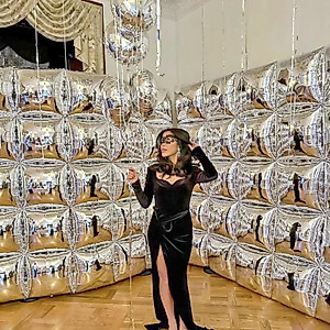 Orgnafey Square Foil Metallic Silver Balloons Wall Tunnel Flat Double Sided Mylar Chrome Silver Balloon Arch Garland Kit Christmas Wedding Graduation Engagement Disco Party Background Decorations