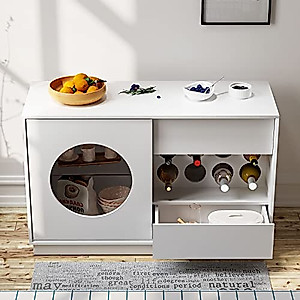 Waktavel Wine Bar Cabinet for Alcohol and Glasses, Buffet Cabinet with Storage，Alcohol Cabinet Small Liquor Cabinet Drawers, Sideboard Buffet Pantry Cabinet for Dining Room, White