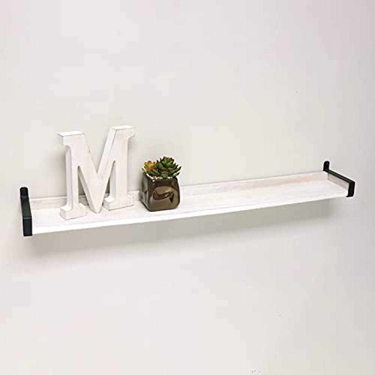 InPlace Shelving, 9602116E, Wall Mounted Real Wood Industrial Bracket Ledge, 36 Inch x 5 Inch x 2.75 Inch, Distressed White