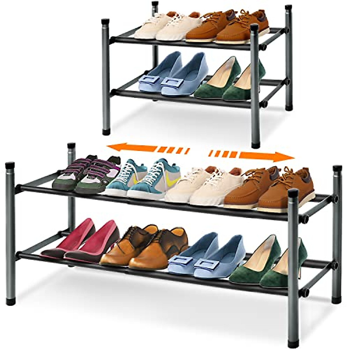 MULISOFT 2-Tier Expandable, Stackable and Adjustable Shoe Rack Organizer, Sturdy and Durable Metal Shoe Storage Organizer, Vertical Shoe Rack for Closet/Entryway/Bedroom/Dorm/Doorway