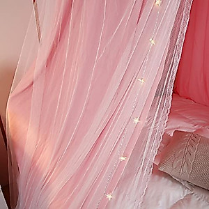 Mengersi Bed Canopy for Girls with Stars String Lights,Double Sheer Mesh Lightproof Canopy Bed Curtains Bed Netting-Extra Large for Twin Full Queen King Bed,Castle Play Tent Hanging House Décor