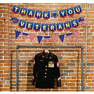 YEIRFYY Thank You Veterans Paper Banner and Pennant Banner Veterans Day Thank You for Your Service Bunting Banner Veterans Day Honoring All Who Served America Patriotic Party Decorations
