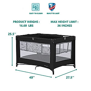 Dream On Me Zazzy Portable Playard with Bassinet in Black, Packable and Easy Setup Baby Playard, Lightweight and Portable Playard for Baby with Mattress and Travel Bag