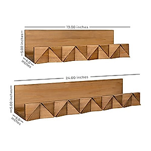 Stratton Home Decor Set of 2 Boho Textured Ledge Floating Wall Shelves Utility, Natural Wood
