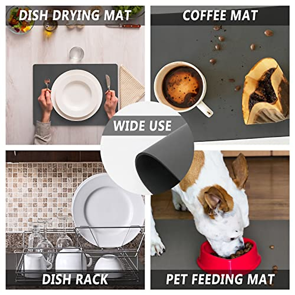 16" X 24" Coffee Mat for Countertops : Super Absorbent Versatile Coffee Bar Accessories for Coffee Makers, Espresso Machines, and Dish Drying, Black