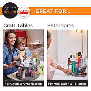 Stow-n-Spin Spice Rack Organizer for Cabinet 2 Tier Lazy Susan Organizer Holds 40 Spice Jars with Double Spinner on Bottom Spice Shelf for Kitchen Pantry Organization and Storage Made in USA