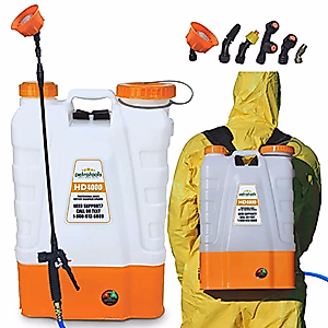 PetraTools 4 Gallon Battery Powered Backpack Sprayer (HD4000) – Extended Spray Time Long-Life Battery - New HD Wand Included, Wide Mouth Lid, Multiple Nozzles & Battery Included