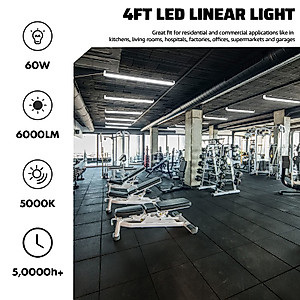 FAITHSAIL 4FT LED Linear Light 5000K 6000LM Suspension Office Lighting Fixture with Plug, 60W Commercial Light Fixture Shop Light for Office Gym Garage, 1 Pack