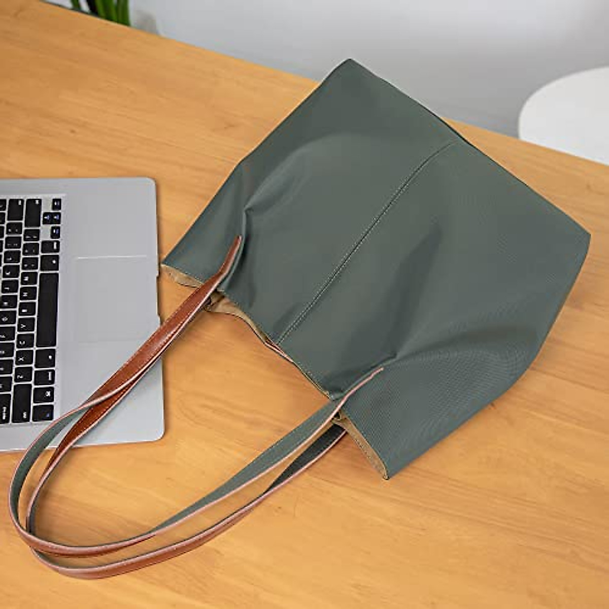 Women's Tote Bag - Trendy Oxford Canvas The Tote Bag Large for Work,Travel,Shopping (Blackish green)