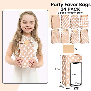 VGOODALL 24PCS Paper Bags with Stickers, Goodie Bags Party Favor Bags Polka Dot Striped Treat Bags Lunch Bags for Wedding Party Supplies