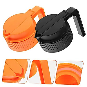 DOITOOL 2pcs Mason Jar Pour Lids Jar with Lid Wide Mouth Glass Jars Plastic Mason Jar Lids Syrup Dispenser for Coffee Bar Reusable Canning Lid Mason Jars with Handle Mason Jar Covers Seal
