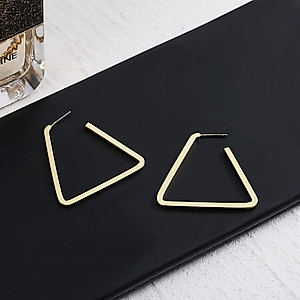 LEEKOO, Geometric Big Hollow Triangle Matte Gold Plated Drop Dangle Earrings Jewelry for Women Girls