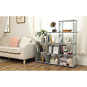 YCOCO 9 Cubes Bookshelf Office Storage Shelf Plastic Storage Cabinet,Multifunctional Non Woven Storage Rack,Grey