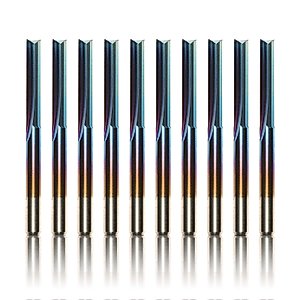 Genmitsu CNC Router Bits 1/8 inch Shank Straight Router Bits Nano Blue Coat 2-Flute End Mill Cutter for Wood MDF PVC Acrylic, 10 PCS, SR10A