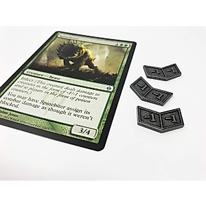 Citadel Black MTG Buff Counters +1/+1 and -1/-1 Set of 20 Metal Tokens - with Velvet Drawstring Pouch, Antique Silver Finish Metal Tokens, Magic: The Gathering, Gray