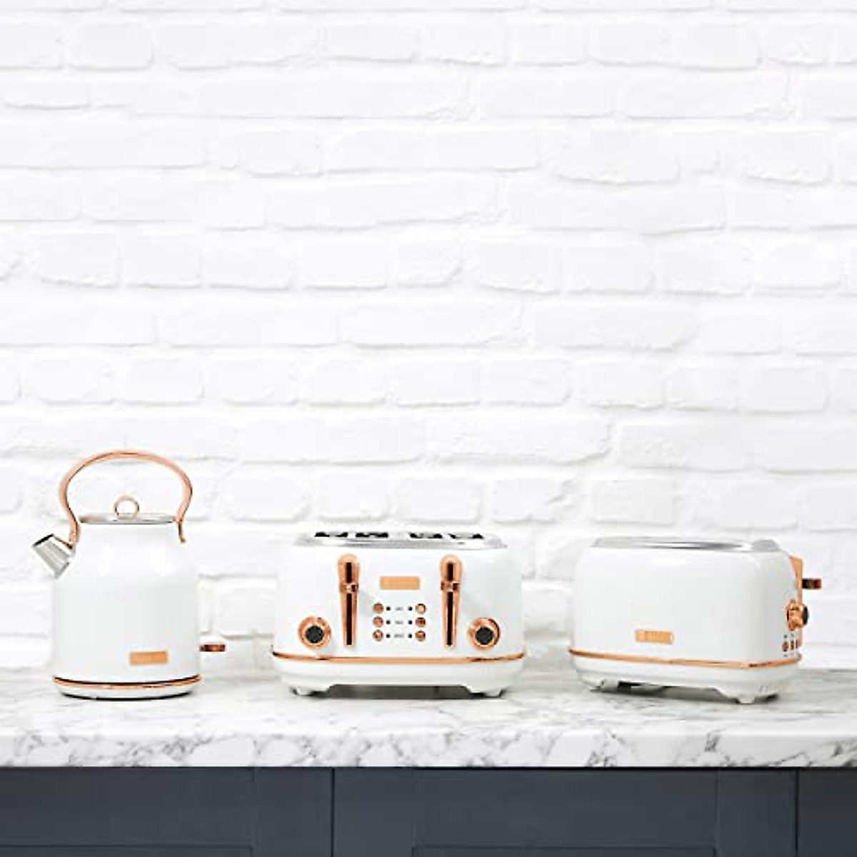 Haden 75091 Heritage 2 Slice Toaster, Wide Slot with Removable Crumb Tray and Settings, Ivory/Copper