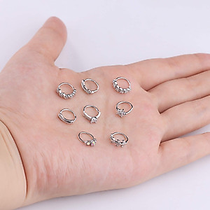 ORAZIO 8Pcs 20G Stainless Steel Nose Ring Hoop Paved CZ Leaf Cartilage Earring for Women Body Ear Piercing Hoop Ring for Nose Ear Cartilage