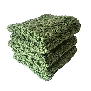 Handmade Dish Cloths Sage Green Cotton Dishcloths Set of 3 Crochet Washcloths
