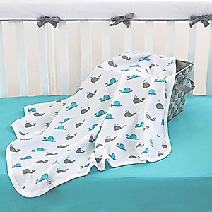 American Baby Company 100% Cotton Thermal Waffle Swaddle Blanket, Soft, Breathable & Stretchy, Aqua Whale, 30" x 40" for Boys and Girls, Perfect for Swaddling, Travel and Gifting