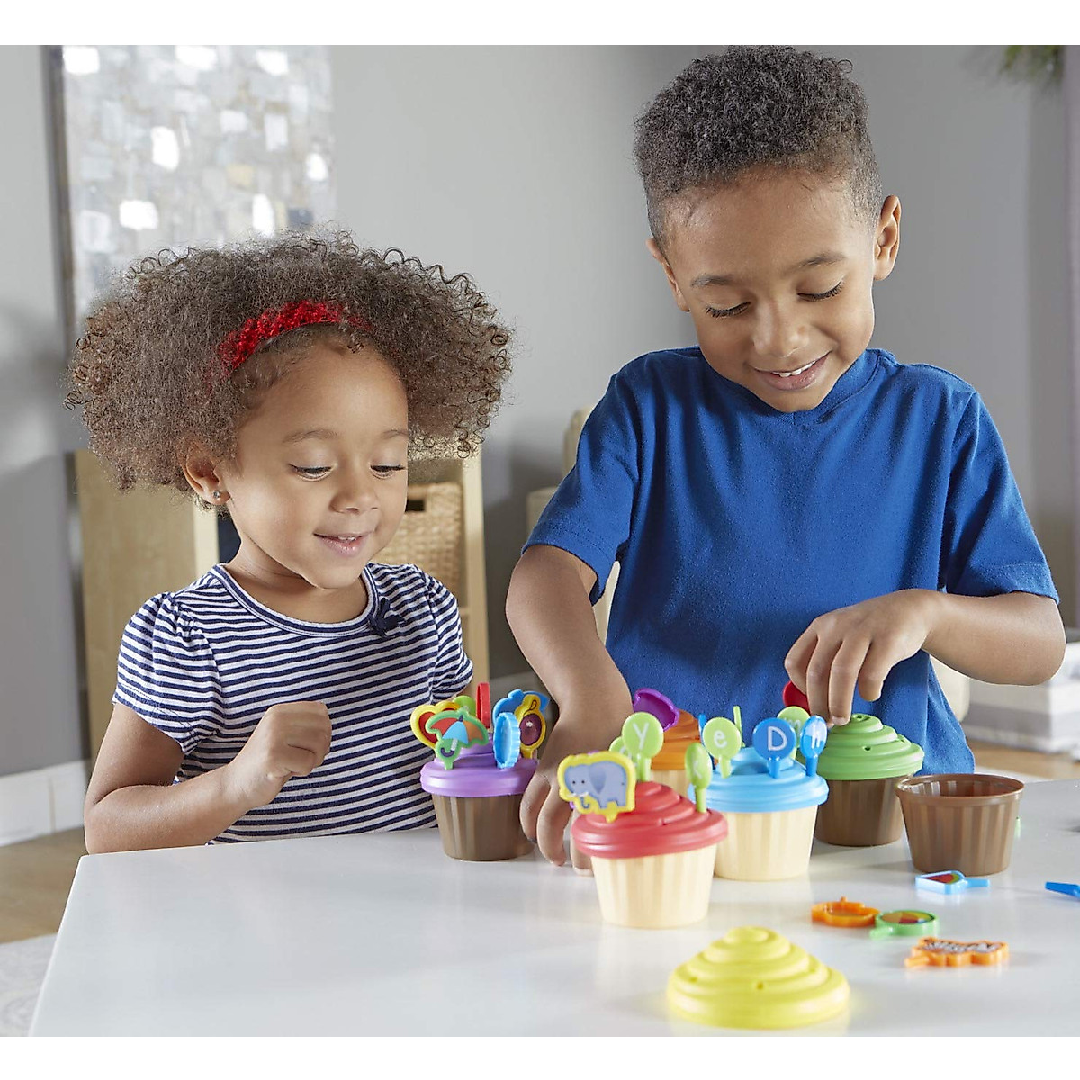 Learning Resources ABC Cupcake Party Toppers, Develops Language Skills, Early Alphabet Learning, Pretend Play Food, Vocabulary Toy, 64 pieces, Ages 3+