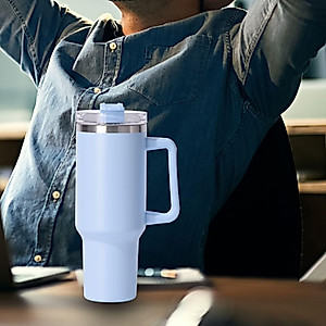 40 oz tumbler with handle, thermos cup with lid and straw, large metal sports kettle, hot stainless steel travel coffee cup (Sky Blue)