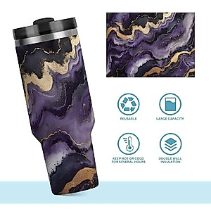 SEHANY Purple Marble 40 Oz Tumbler with Lid and Straw, Double Vacuum Stainless Steel Insulated Sports Water Bottle Cup Holder Friendly Leak-Proof Travel Coffee Cup for Iced Drink
