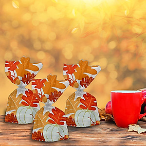 Unique Fall Leaves Cellophane Bags | 20 Count | Autumn, Fall, Thanksgiving and Halloween Party Favor Gift Bag