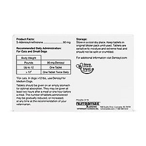 Nutramax Denosyl Liver and Brain Health Supplement for Small Dogs and Cats, With S-Adenosylmethionine (SAMe), 30 Tablets