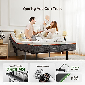 Marsail MS01 Queen Adjustable Bed Frame + 10-inch Gel Memory Foam Mattress, Adjustable Bed Base with Under-Bed Nightlight, Wireless Remote Control Adjustable Bed with 4 Height Options, Queen