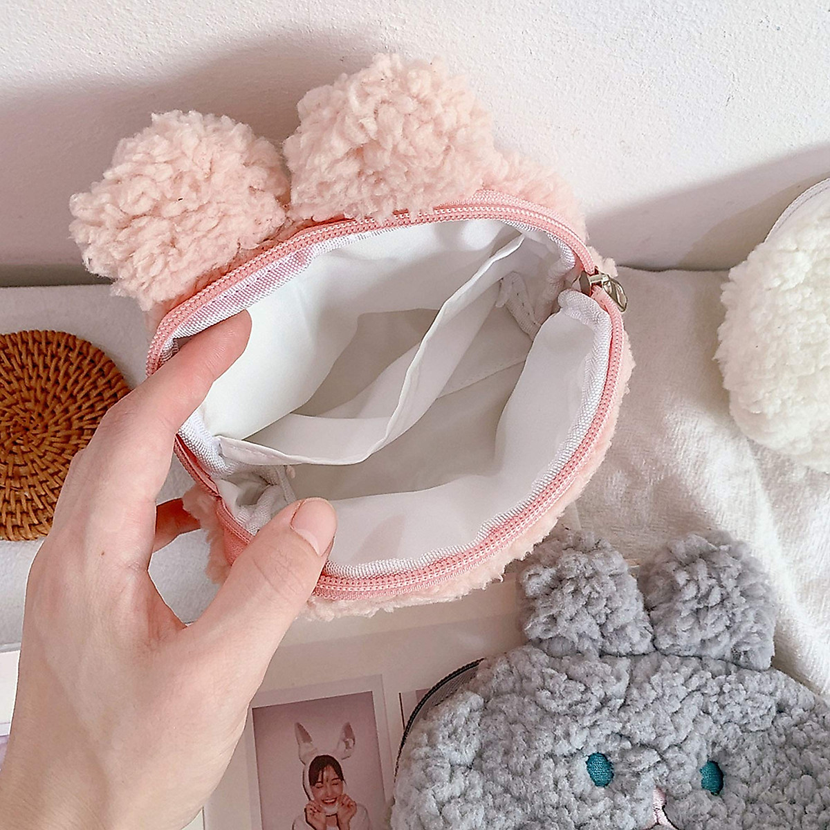 FIDA&MOON Fida&Moon Girls Cute Rabbit Coin Purse Fluffy Mini Cosmetic Wallet with Zipper