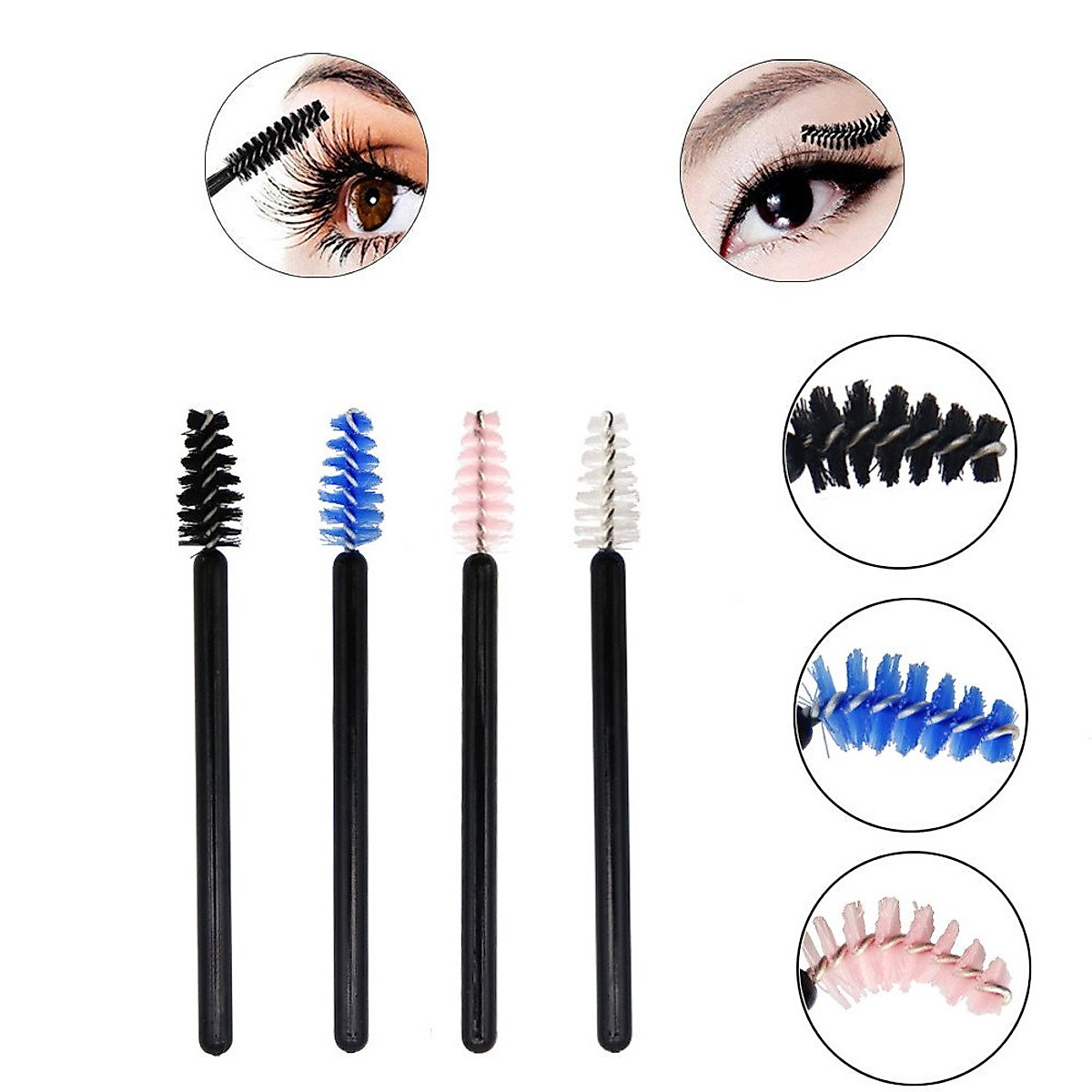 200 Pack Mascara Wands Mini Disposable Eyelash Brushes for Extensions Eye Lash Wand Brow Brush Makeup Tool Bulk, 4 Colors