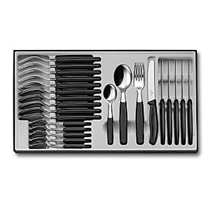Victorinox Table Set Swiss Classic with Tomato Knife 24 Pieces, Stainless Steel, Black, 30 x 5 x 5 cm