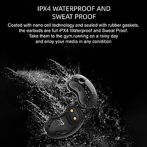 eDealz Fully Wireless Bluetooth 5.1 Rechargeable IPX4 Waterproof Sweatproof Earbud Microphone, Micro USB LCD Clock Charging Case Surround Stereo Bass Noise Cancelling Calls (Black) (LCDBLACK)