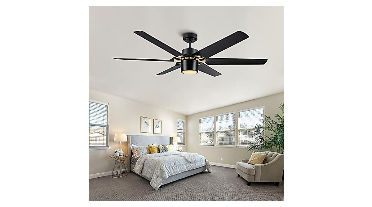 Large 60-Inch Ceiling Fan with Light & Remote - Modern Black & Gold