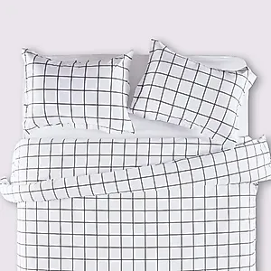 SLEEP ZONE Bedding Duvet Cover Sets Printed Grey Grid Pattern 120gsm Ultra Soft Zipper Closure Corner Ties, Grey Grid on White, King (104 x 90 inch | 2 Pillow Shams)