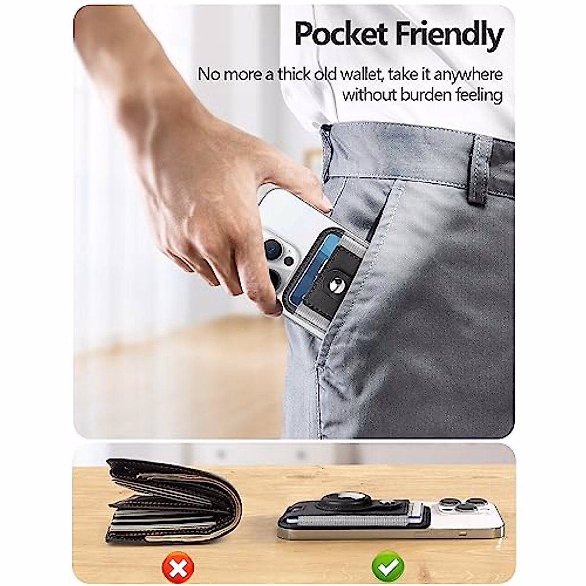 MagSafe Wallet with AirTag Holder, Magnetic Wallet Card Holder for Magsafe, Magnetic Wallet for iPhone 14 Pro Max/14 Pro/14/14 Plus/13 Pro Max/13 Pro/13/13 Mini/ 12 Series（Black）