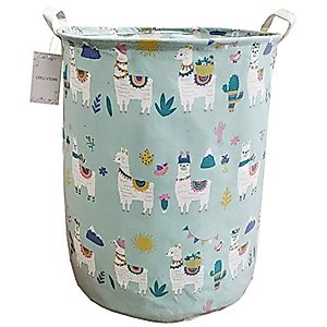 LEELI Laundry Hamper with Handles Collapsible Canvas Laundry Basket,Waterproof Storage Basket Home Organizer for Nursery,Clothes,Toys,Baby Hamper19.7×15.7(Blue Llama)