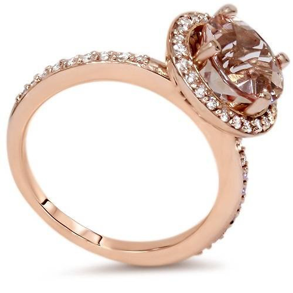 1 3/4 Carat Morganite & Diamond Halo Engagement Wedding Ring Set 14K Rose Gold - Size 10