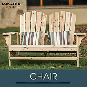 LOKATSE HOME Outdoor Wooden Adirondack Bench Loveseat Double Patio Chair Natural
