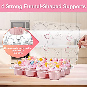 BORPEIN Cupcake Containers 12 Count Standard(12 count x 15 sets) Sturdy Strong Cupcake Boxes for 12 Cupcakes, Disposable Cupcake Carrier Holders, Clear Plastic Containers with Detachable Lid
